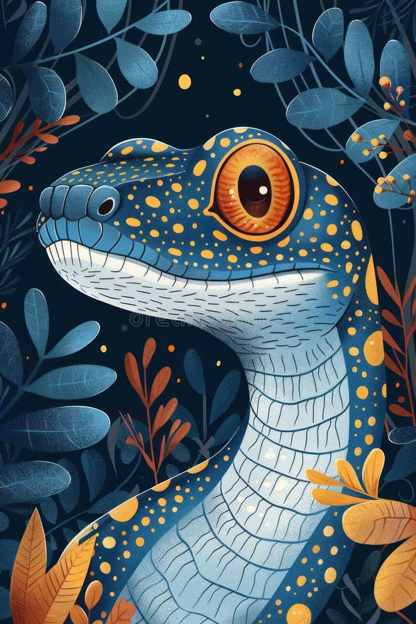 Majestic Gecko Portrait in Lush Tropical Foliage Stock Illustration ...