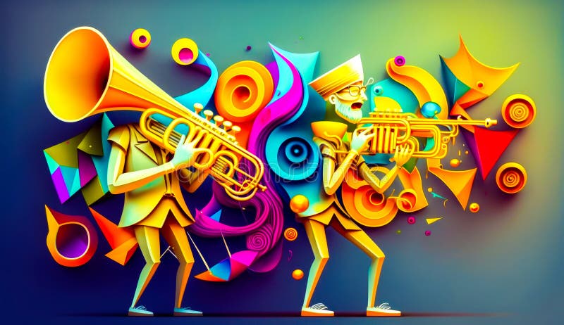 Colorful Illustration of Man Playing Trumpet. Generative AI Stock ...