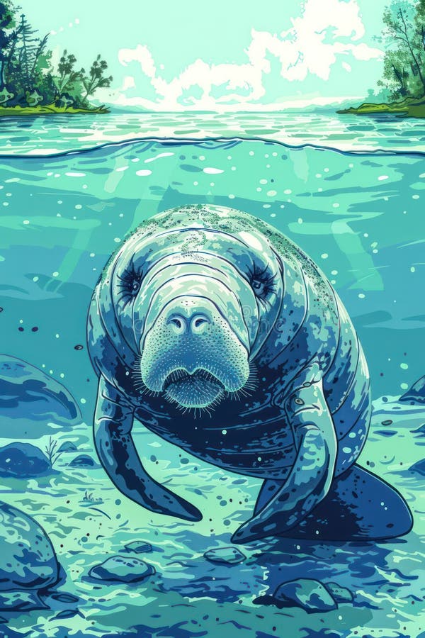 Gentle Manatee Underwater Portrait: Serene Aquatic Mammal Stock ...