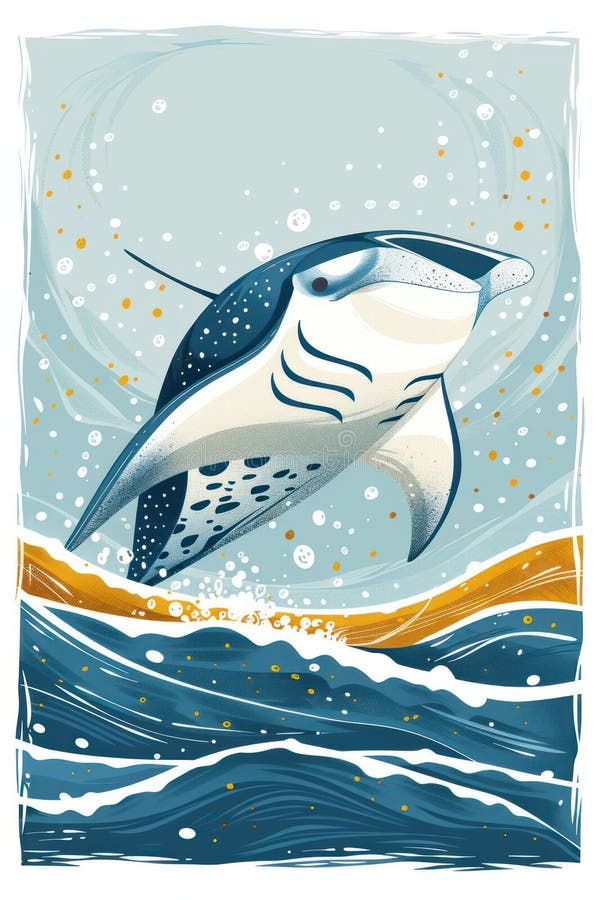 Majestic Manta Ray Leaps from Ocean Waves, Marine Wildlife Art Stock ...