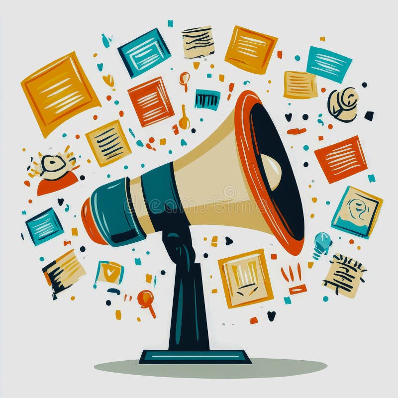 Colorful Illustration of a Megaphone Surrounded by Creative Elements ...