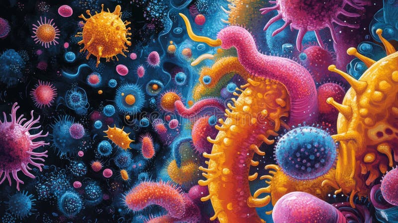 Colorful Illustration of Microorganisms Thriving in a Healthy ...
