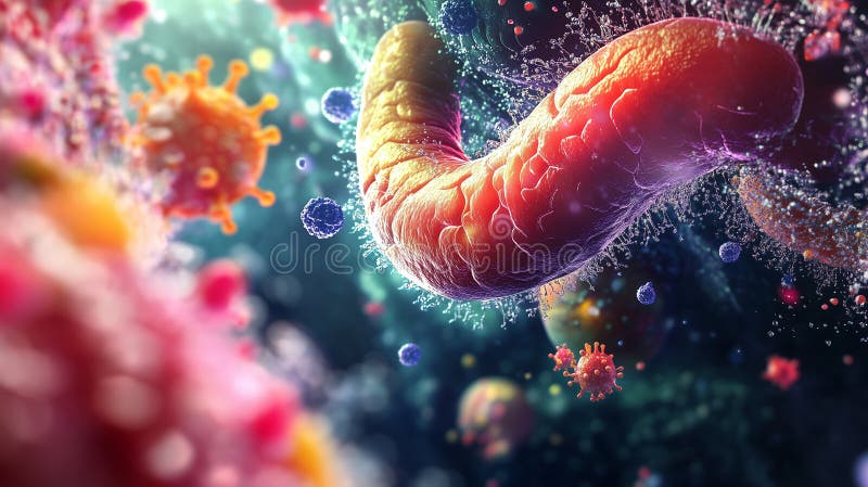 Colorful Illustration of Microorganisms and Viruses Under a Microscope ...