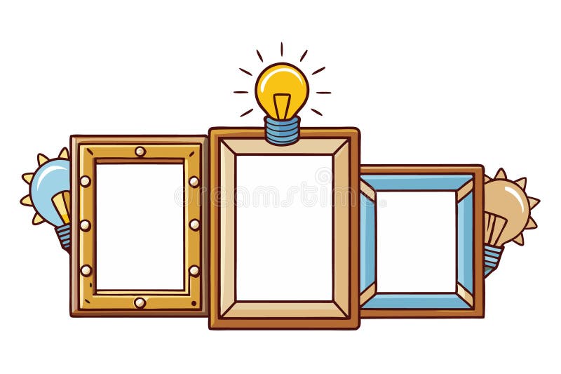Colorful Illustration of Multiple Empty Frames with Lightbulb Accents ...
