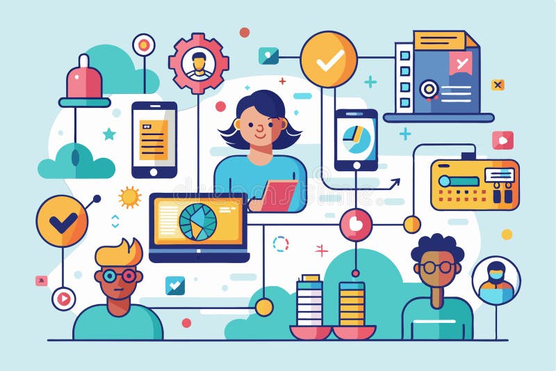 A Colorful Illustration of a Network Design with People and Various ...