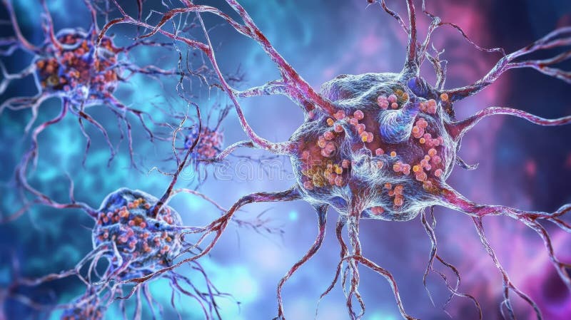 Colorful Illustration of Neurons with Intricate Dendrites and Synapses ...