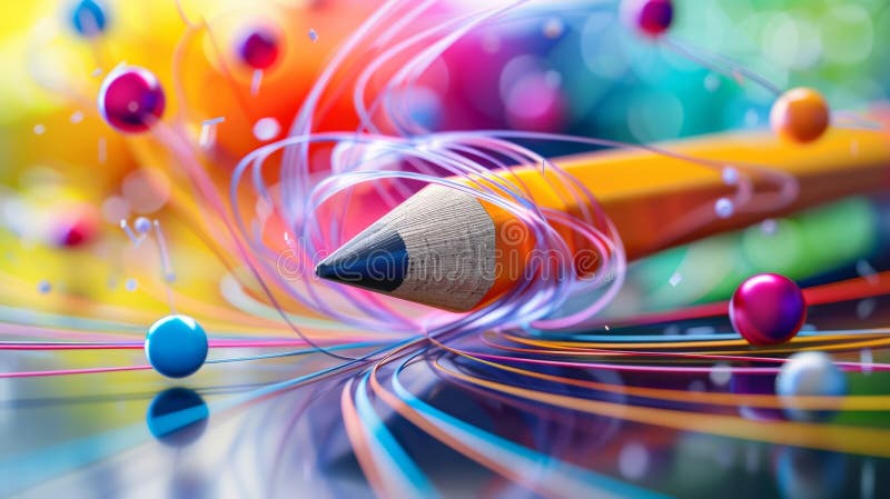 A Colorful Illustration of a Pencil with Swirling Protons and Neutrons ...