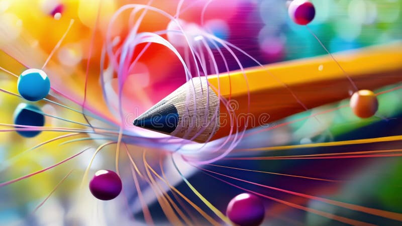 A Colorful Illustration of a Pencil with Swirling Protons and Neutrons ...