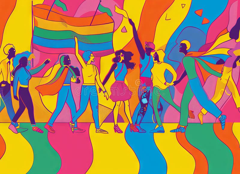 A Colorful Illustration of People Dancing in a Rainbow Stock Image ...