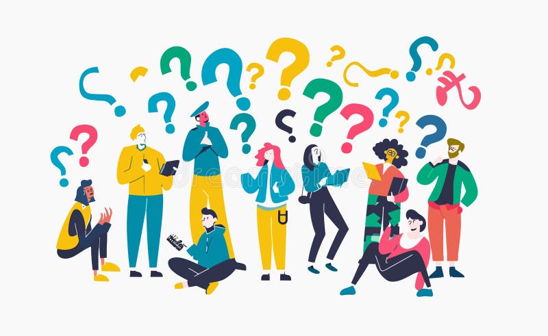 Colorful Illustration of People Surrounded by Question Marks Showing ...