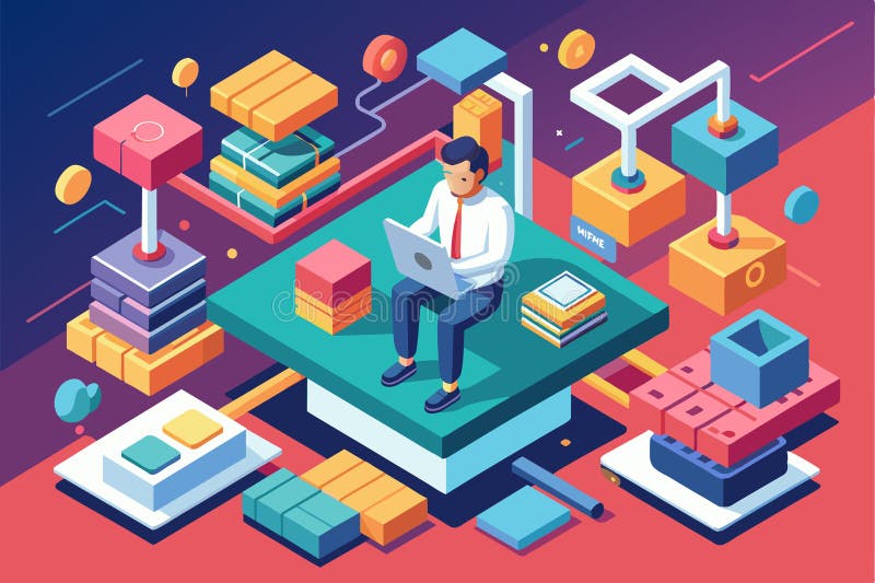 A Colorful Illustration of a Person Sitting on a Platform, Sorting ...