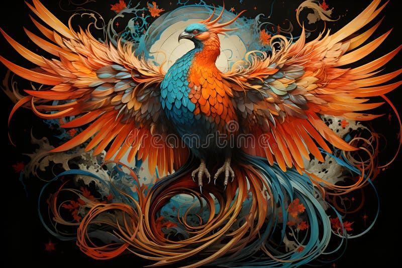 Colorful Illustration of Phoenix Bird Character. Bright Postcard Stock ...