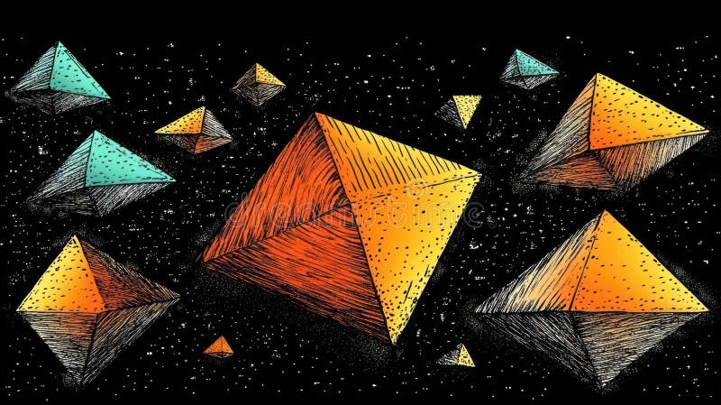 A Colorful Illustration of Pyramids Floating in Space, Showcasing ...