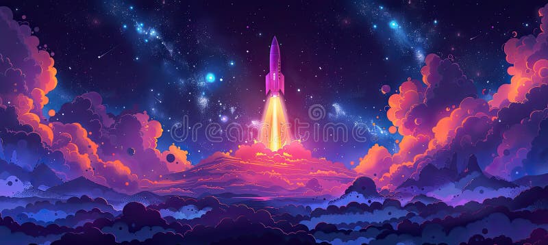 Colorful Illustration of a Rocket Taking Off. Stock Illustration ...