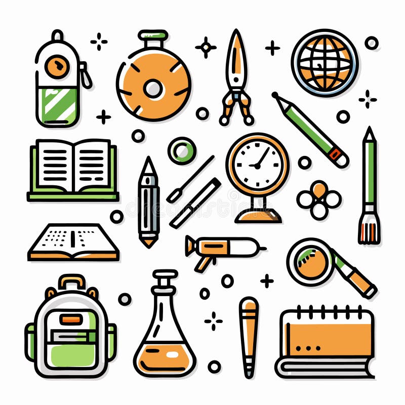 Colorful Illustration of School Supplies and Learning Objects Stock ...