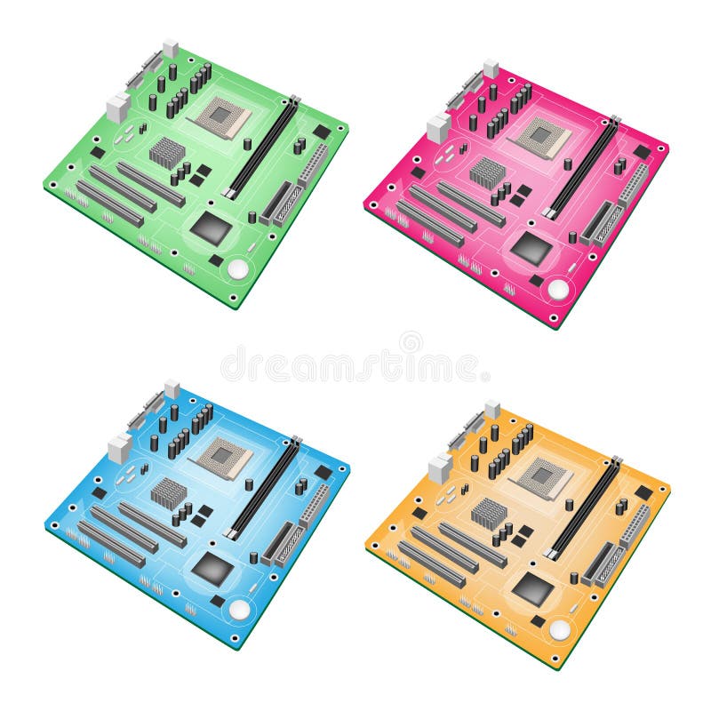 A Colorful Illustration Set of Computer Motherboar Stock Vector ...