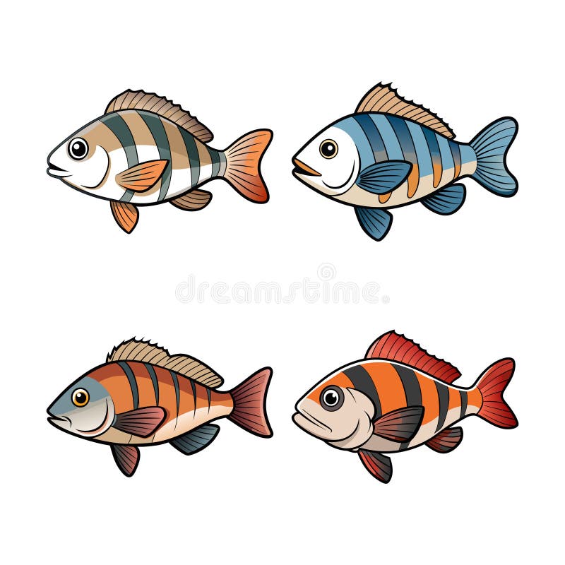 Colorful Sheepshead Fish Illustration with Realistic Features Stock ...