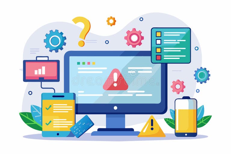 A Colorful Illustration Showcasing System Errors on a Computer and ...