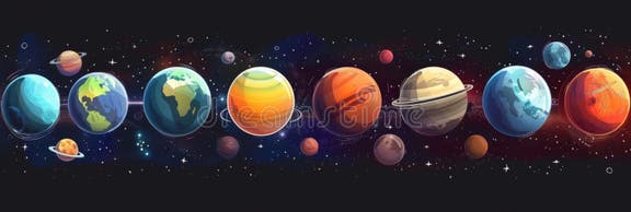 Colorful Illustration of Solar System Planets Aligned in Outer Space ...