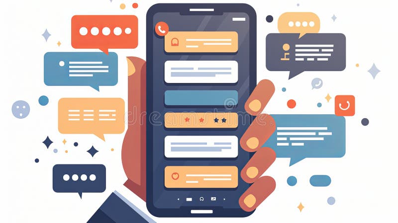 Colorful Illustration of Text Messaging on a Mobile Phone Screen Stock ...