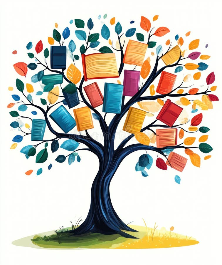 Colorful Illustration of a Tree with Books As Leaves Stock Illustration ...