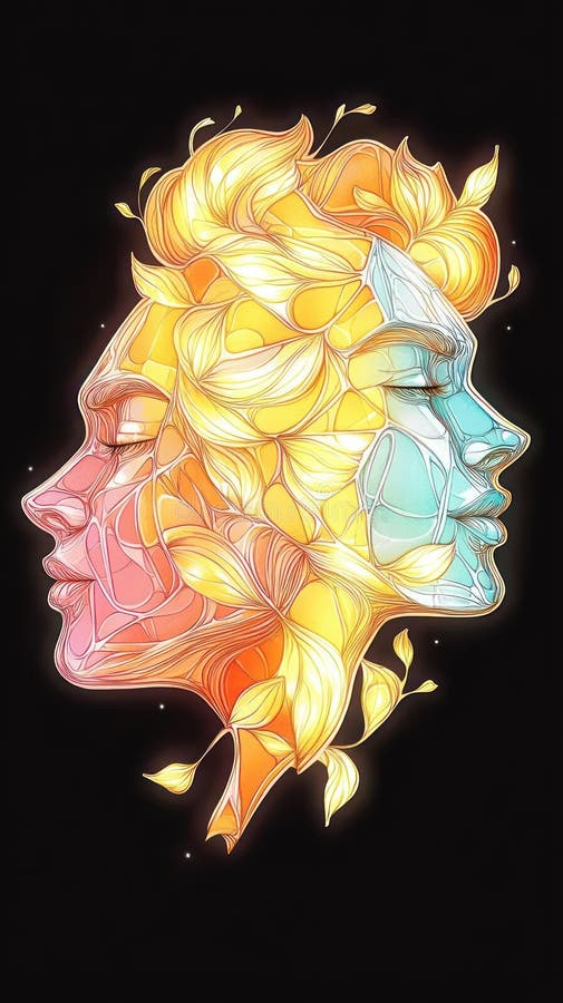 A Colorful Illustration of Two Faces Merging with Floral Elements ...