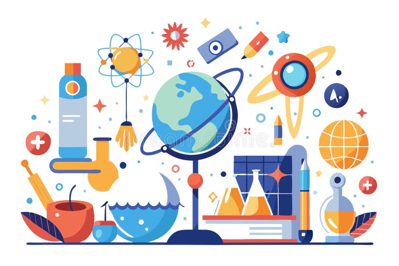 A Colorful Illustration of Various Science-related Objects, Including a ...