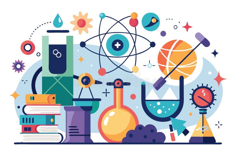 A Colorful Illustration of Various Scientific Instruments and Objects ...
