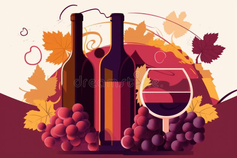 Colorful Illustration of Wine Bottle and Glasses Using Vector Graphics ...