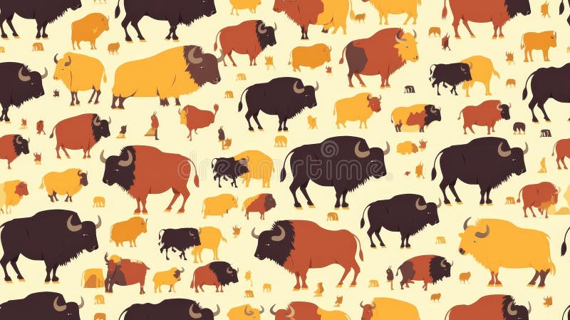 Colorful Illustrations of Buffalo and Cattle in Various Poses Stock ...