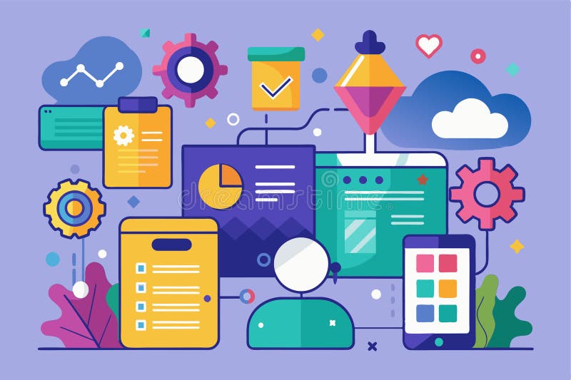 Colorful Illustrations Depict a Digital Workspace Designed with ...