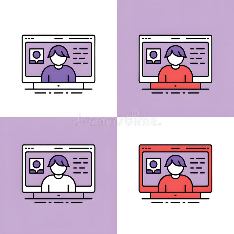 Colorful Illustrations of a Person on a Computer Screen Representing ...