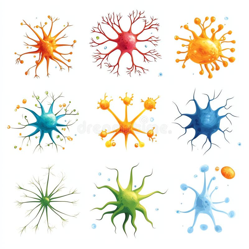 Colorful Illustrations of Various Microscopic Cells Showcasing ...