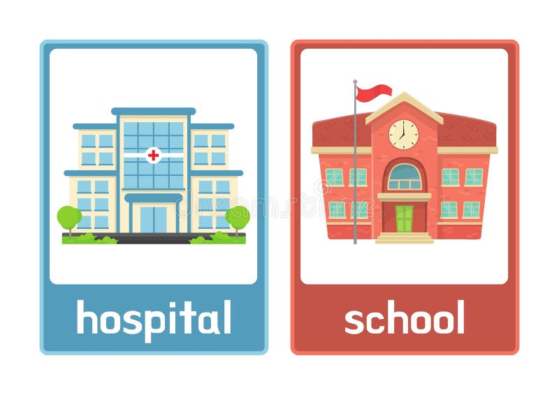 Colorful Illustrative Buildings Flashcard - 1 Stock Illustration ...
