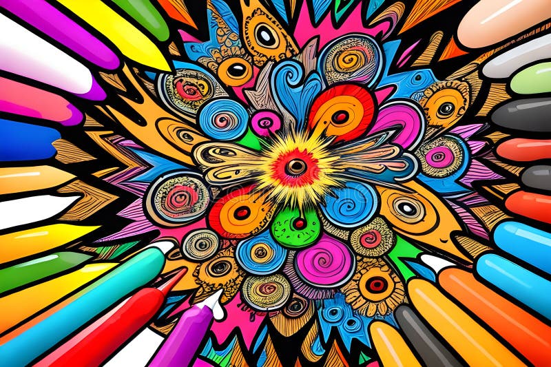 Colorful Image of the Abstract Doodle Art in Multitude Array of Shapes ...