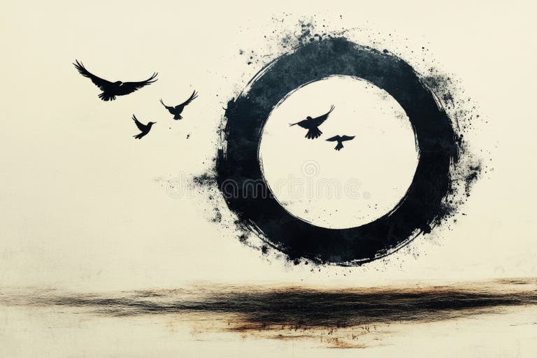 A Colorful Image Featuring Birds Flying in a Circular Pattern Stock ...