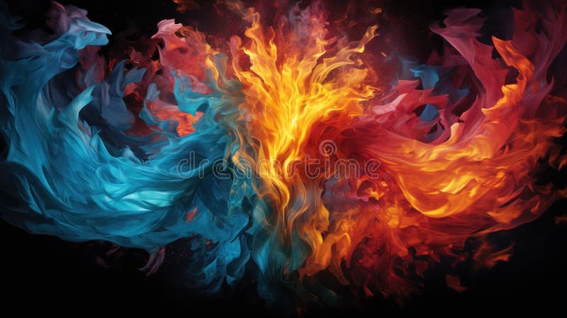 A Colorful Image of a Fire and Blue Flame on Black Background, AI Stock ...