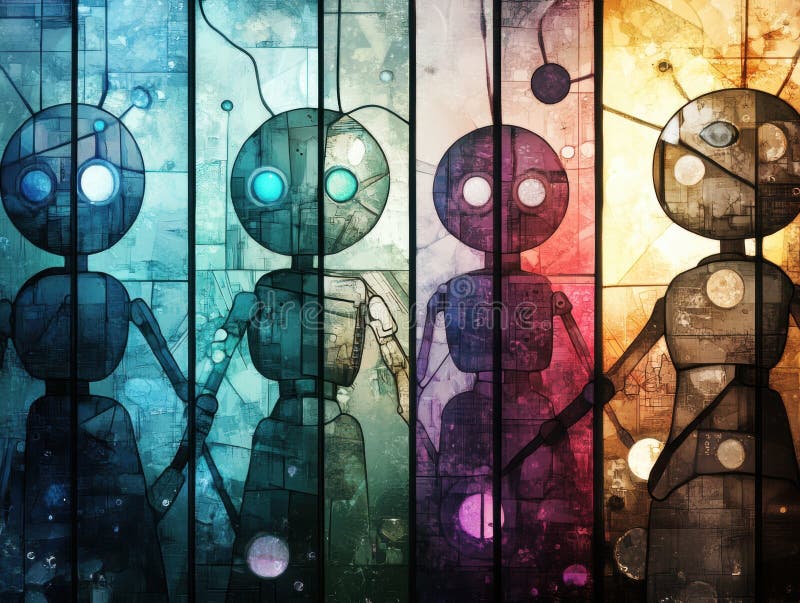 Colorful Image of Four Robots with Different Colors and Designs Stock ...