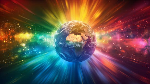 Colorful Image of the Globe with Rays of Light, Spreading Knowledge and ...