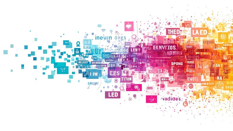 A Colorful Image with Many Different Shapes and Letters Stock ...