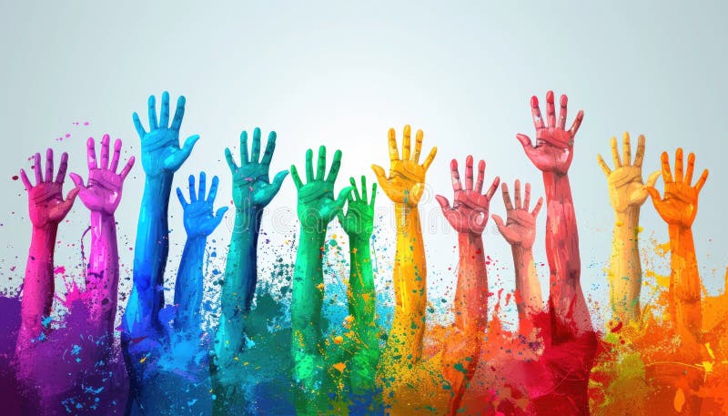 A Colorful Image of Many Hands Reaching Up in the Air by AI Generated ...