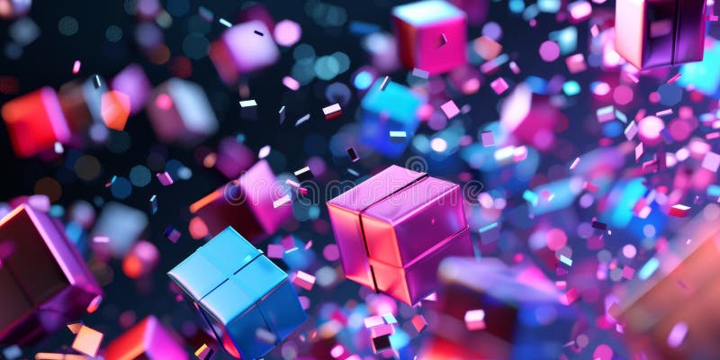 A Colorful Image of Many Small Cubes in the Air Stock Illustration ...