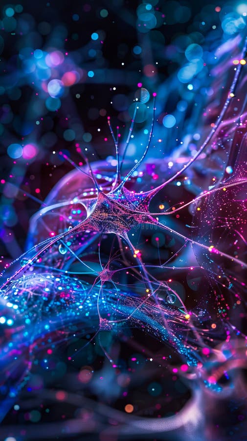 A Colorful Image of Neurons and a Brain Stock Photo - Image of ...