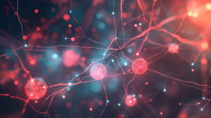 A Colorful Image of Neurons and Synapses with Red and Blue Colors ...