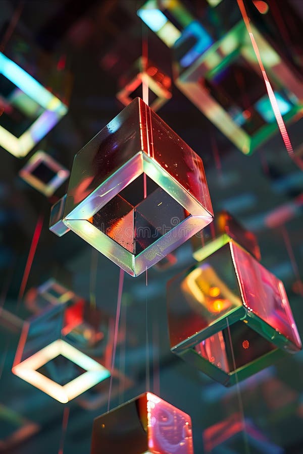A Colorful Image of a Room with Many Cubes Stock Image - Image of light ...