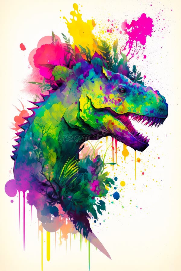 Colorful Image of T-rex with Paint Splatters. Generative AI Stock ...
