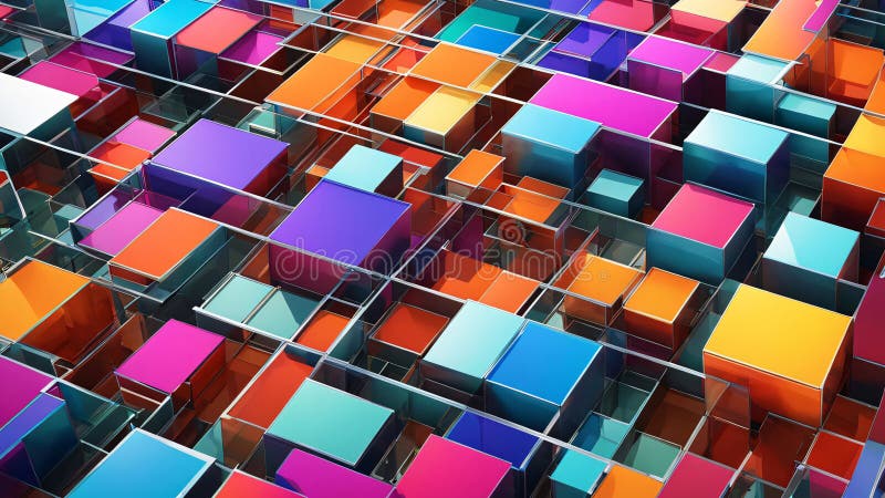 Colorful Image of Transparent Overlapping Three Dimensional Geometric ...