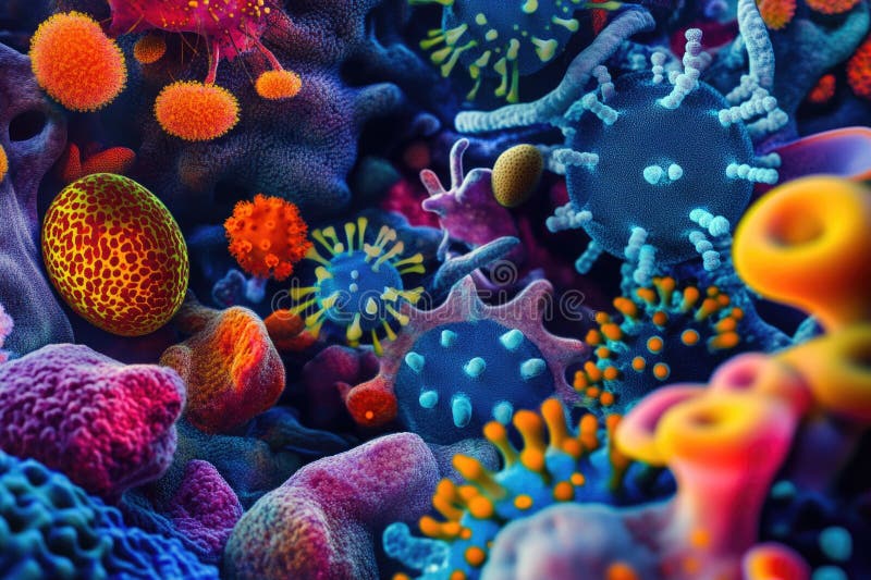 Colorful Image of Various Microorganisms, Including Viruses and ...