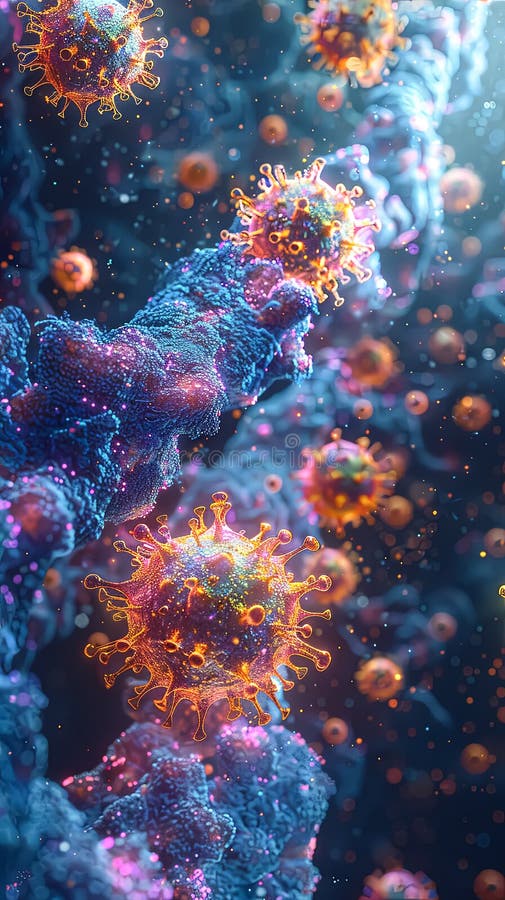 A Colorful Image of a Virus with a Blue and Pink Color Scheme. Stock ...