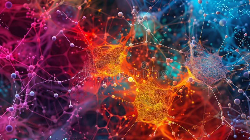 A Colorful Image of a Web of Neurons with a Blue and Red Background ...
